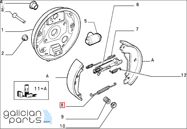 7618996 Muelle inferior zapatas tambor freno Fiat Tipo /Fiorino /Marea ...